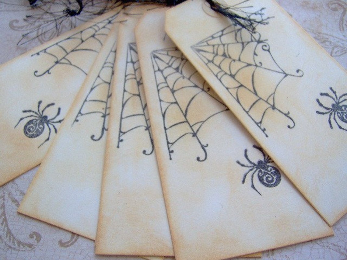 Goth, Grunge or Halloween Spider Vintage Themed Hand Stamped Gift Tags ...