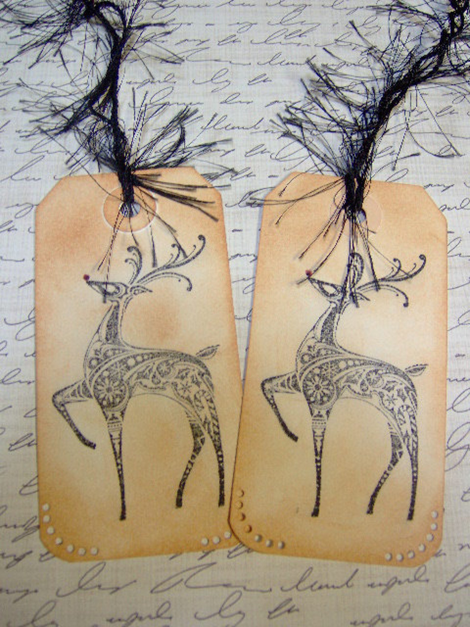 Reindeer and Christmas Tree Vintage Themed Gift Tags - Set of 6 Medium ...