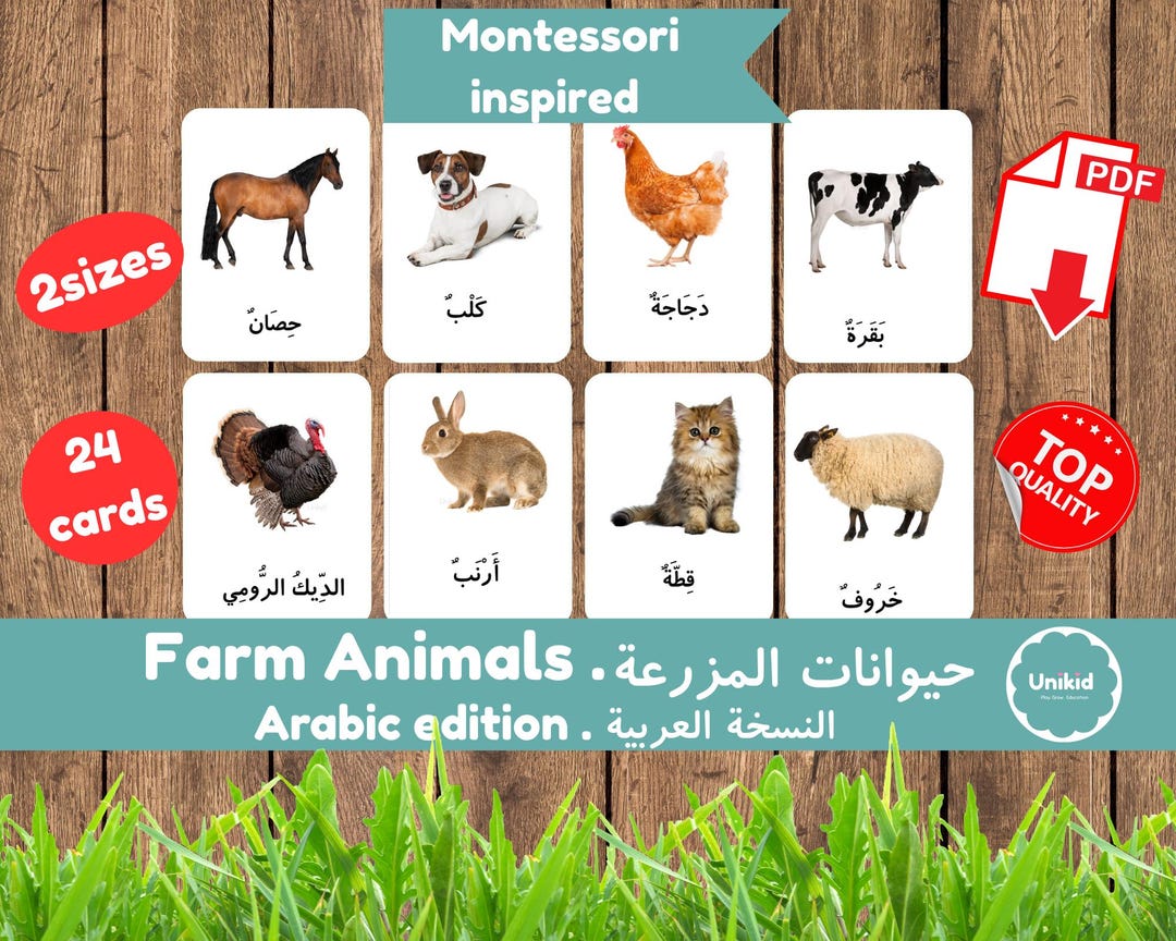 Arabic FARM ANIMALS Flashcards PDF • Montessori Inspired Real Picture ...