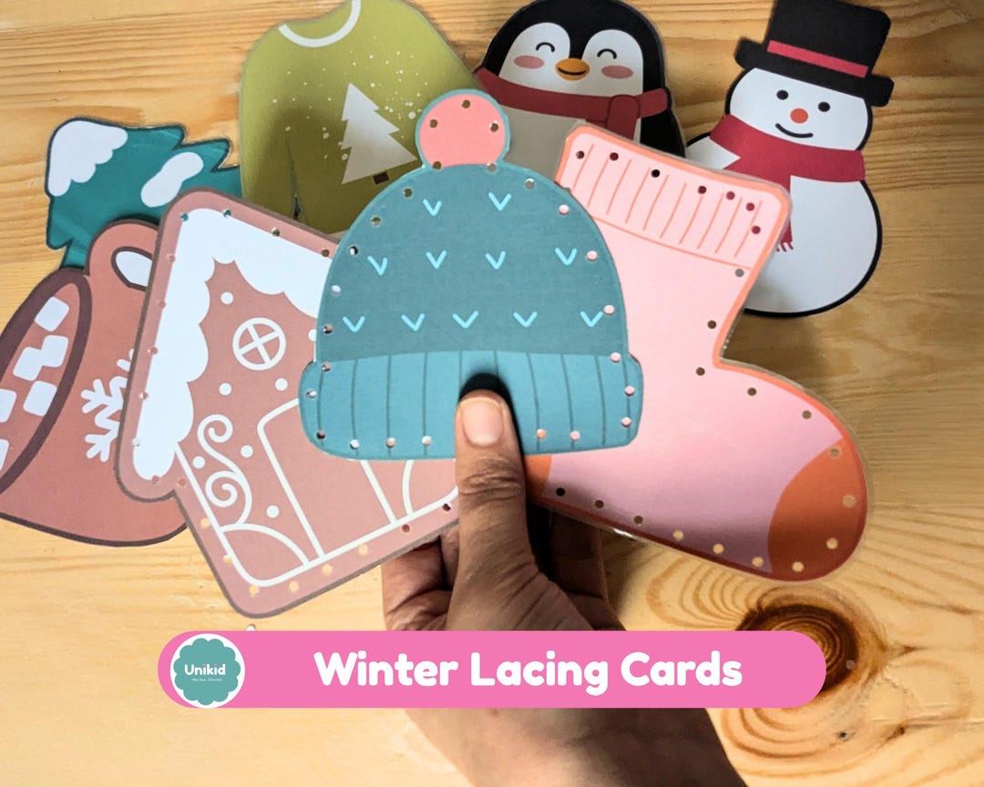 Winter Lacing Cards, 15+cards Printable Preschool Fine Motor Activity ...