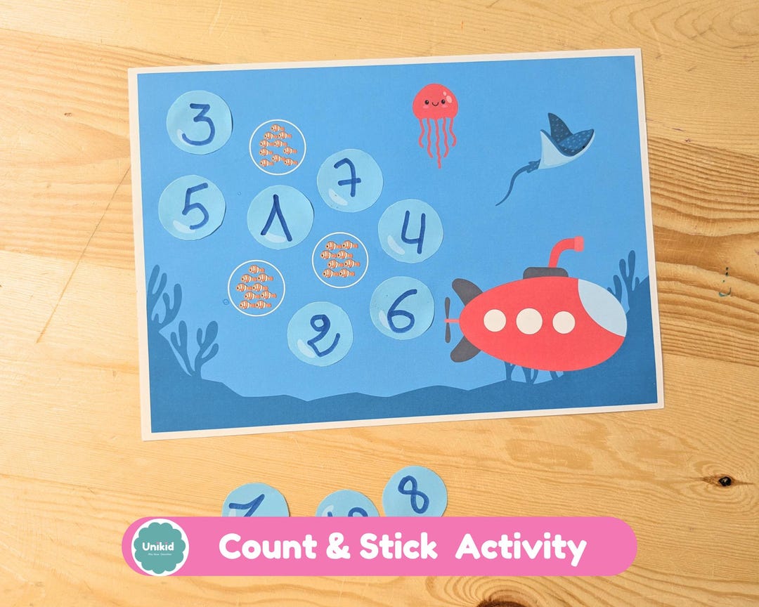 Under the Sea Count and Stick Activity | Printable Number Matching Game ...