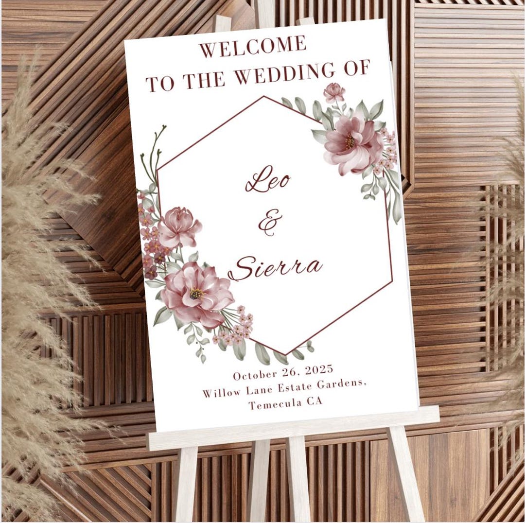 Wedding Welcome Sign | Printable Wedding Sign | Burgundy Welcome Sign ...