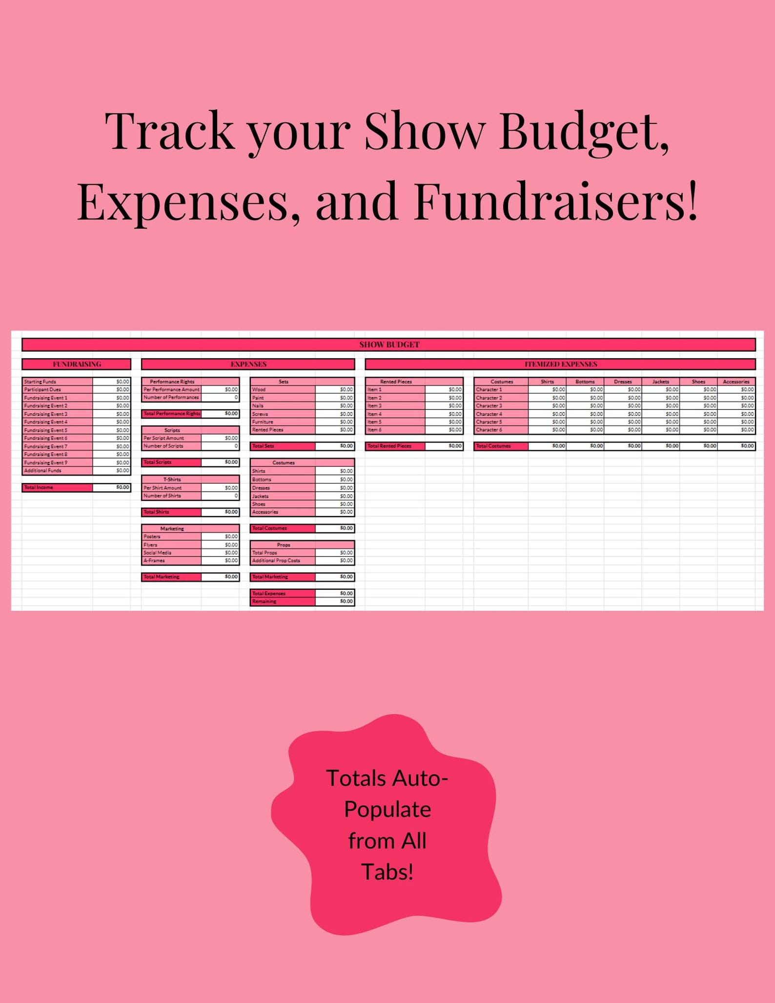 Theatre Show Tracking, Show Budget/planner, Costume/prop/set List ...