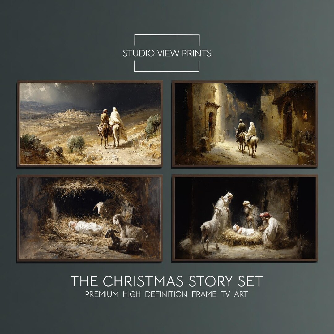 Nativity Christmas Story Set of 4, Crèche Samsung Frame Tv Art ...