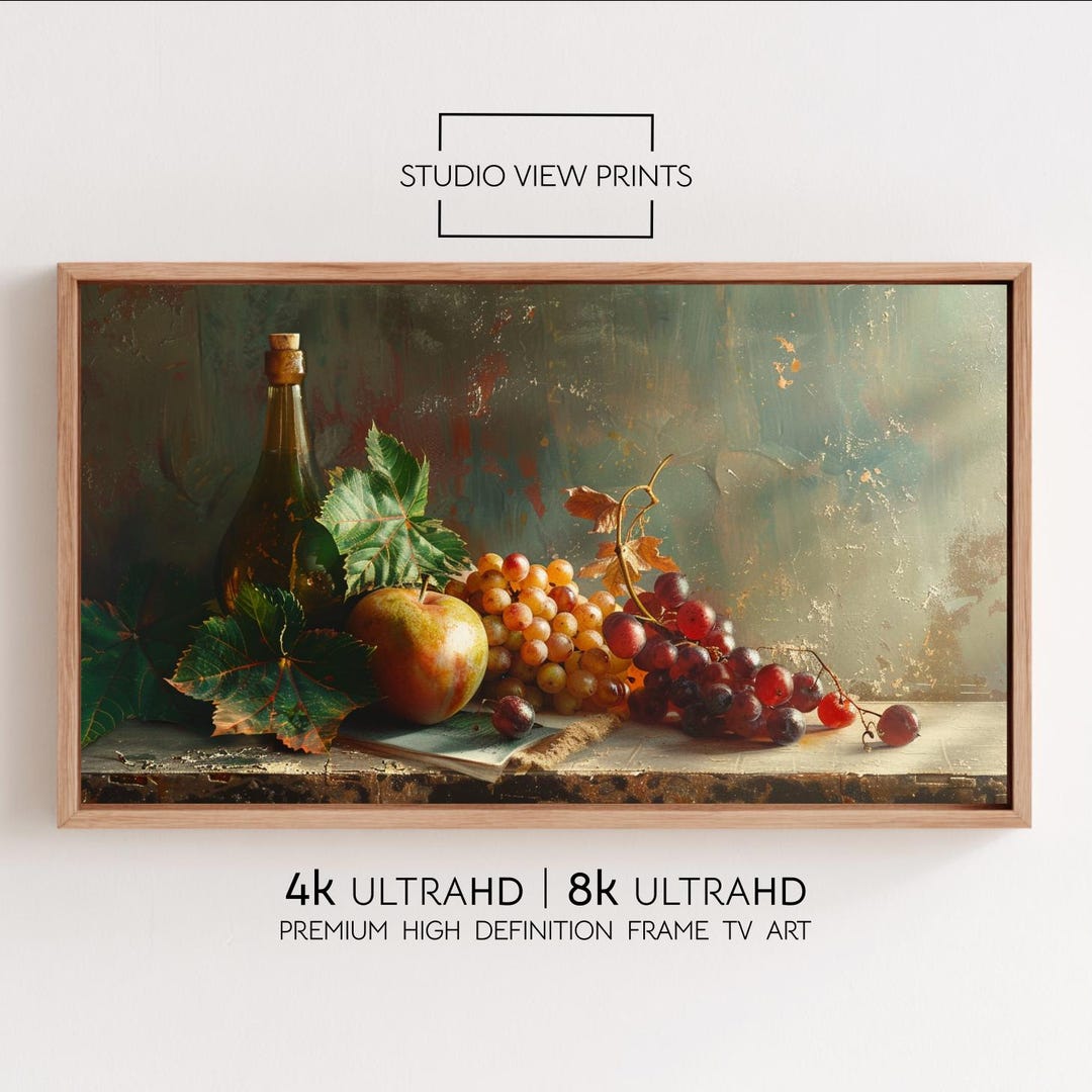 Wine Grapes Still Life Frame TV Art | Rustic Oil Painting | Digital ...