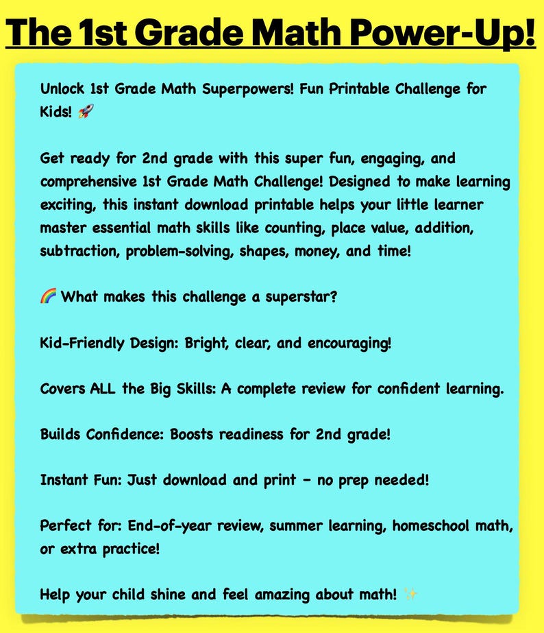 The 1st Grade Math Power-up! - Etsy