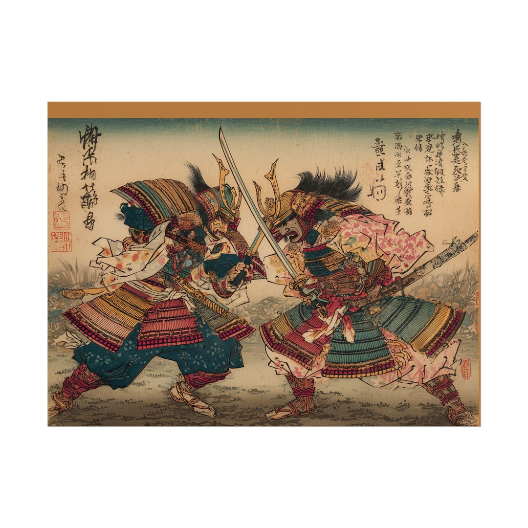 Ukiyo-e Style Samurai Duel Poster, Takeda Shingen Vs Uesugi Kenshin ...