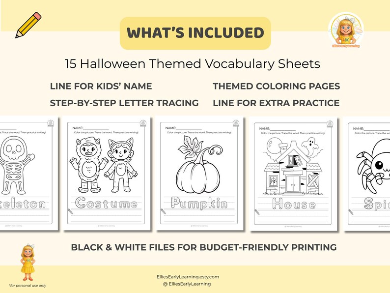 Halloween Vocabulary Tracing Worksheets | 15 Page Preschool Writing ...