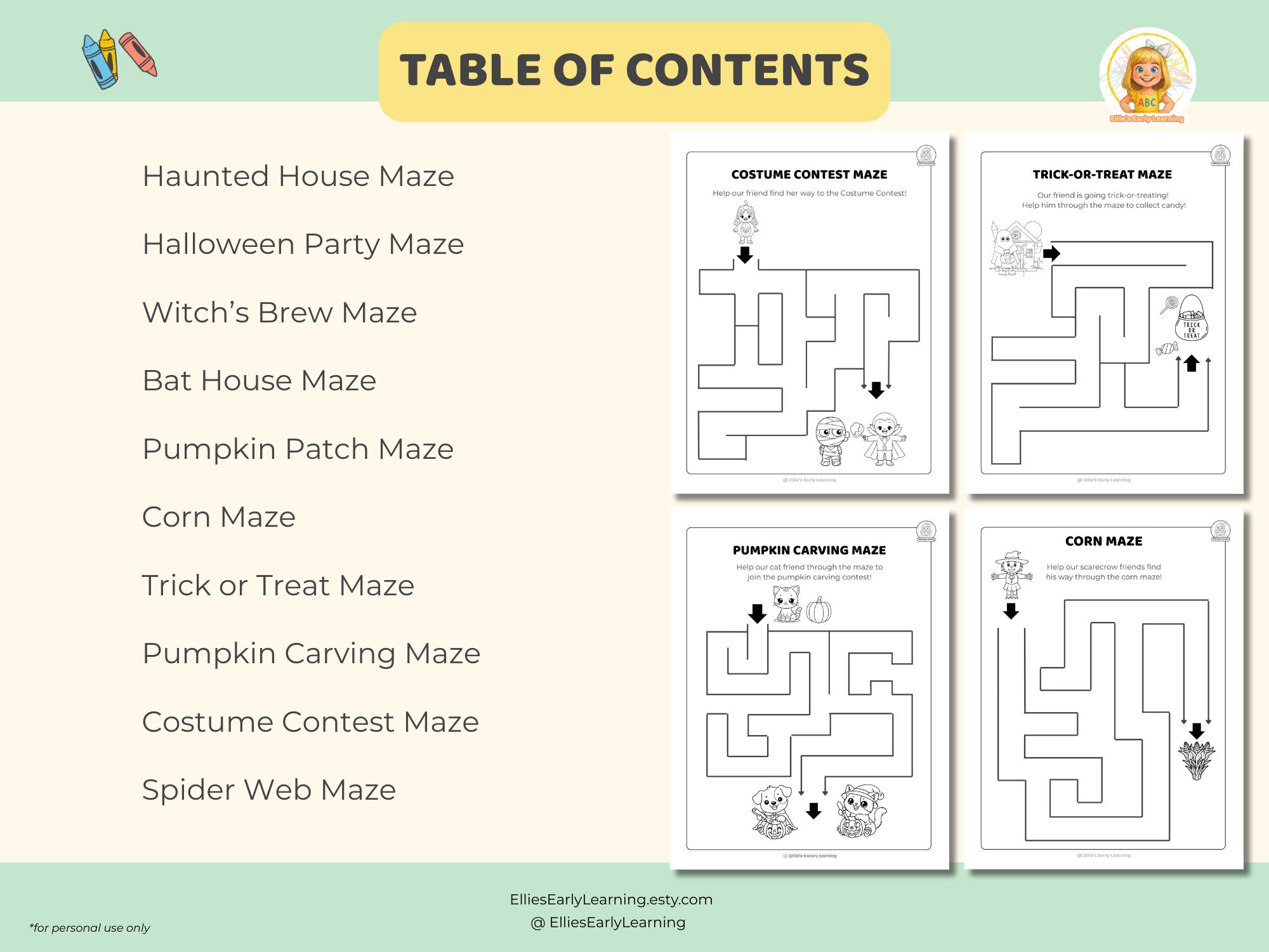 Halloween Maze Worksheet Packet: Preschool Kids Activity (PDF ...