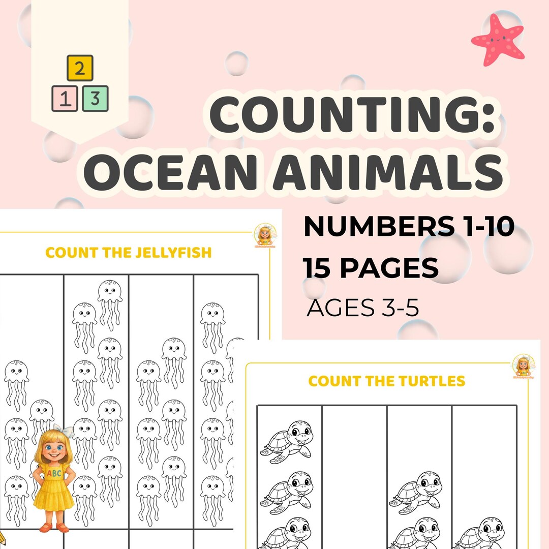 Ocean Animals Counting Worksheet: Preschool Math Printable (PDF ...