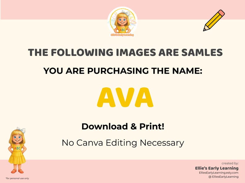 AVA - Personalized Name Tracing Worksheet Printable - Preschool ...