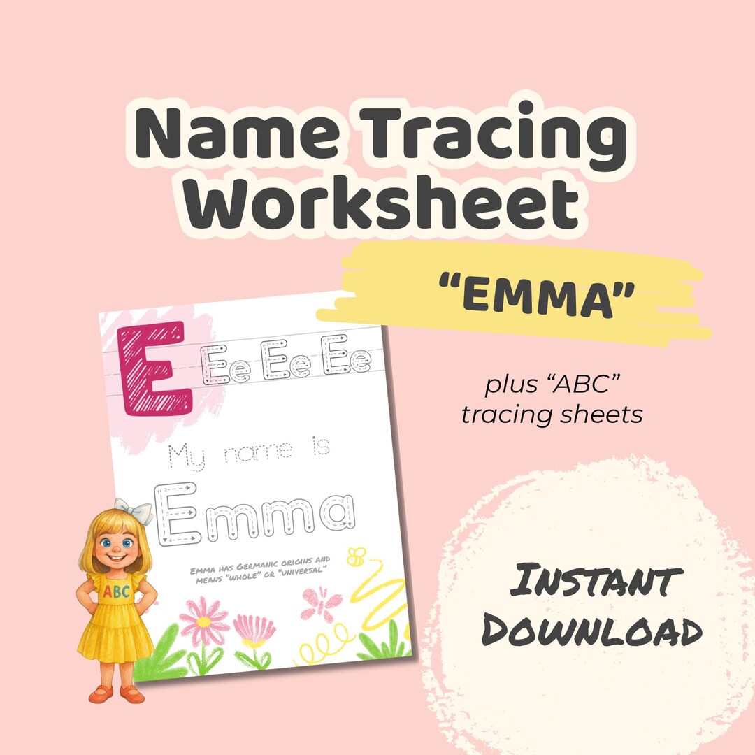 EMMA - Personalized Name Tracing Worksheet - Preschool ABC Practice ...