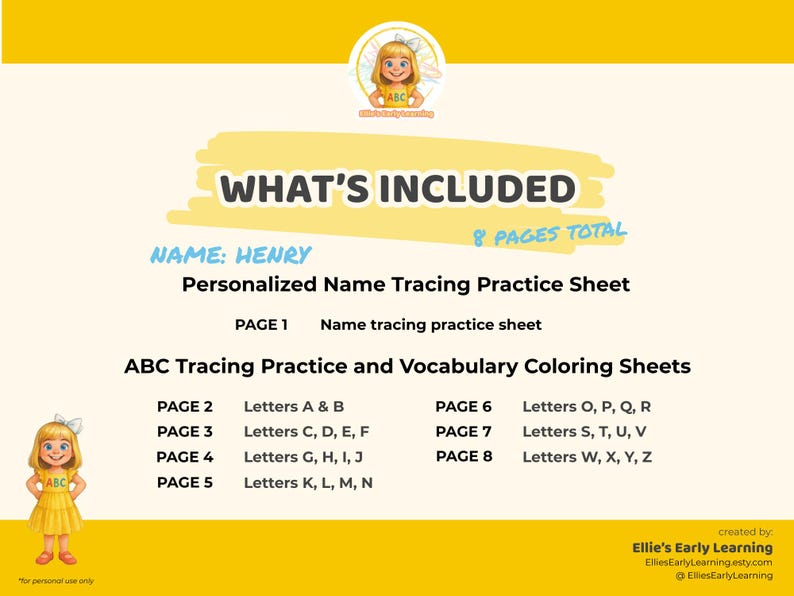 HENRY - Personalized Name Tracing Sheet for Kids - Preschool Name ...