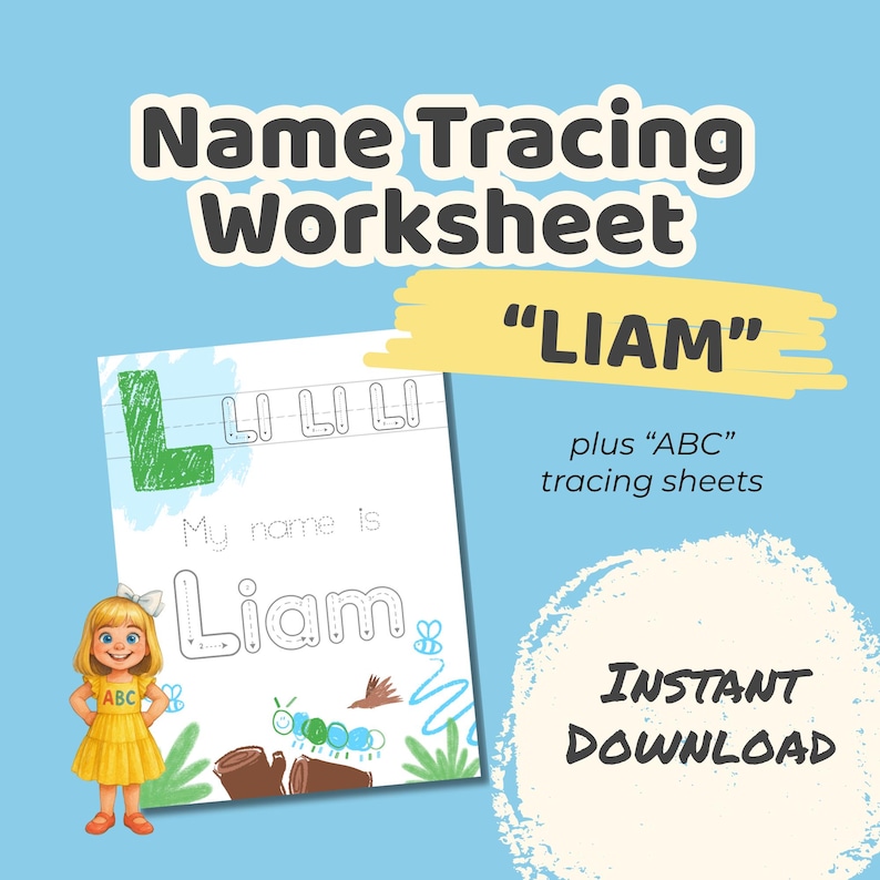 LIAM - Name Tracing Worksheet for Preschoolers - Personalized ABC ...