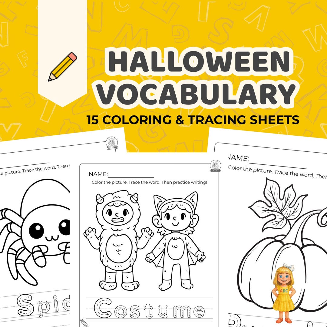 Halloween Vocabulary Tracing Worksheets | 15 Page Preschool Writing ...