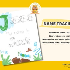 JACK - Alphabet Name Tracing Printable - Custom Handwriting Practice ...