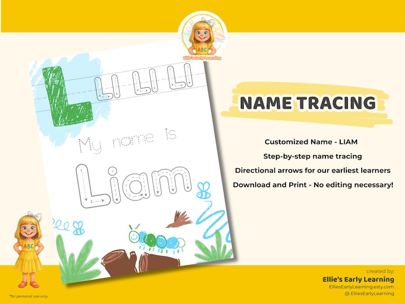 LIAM - Name Tracing Worksheet for Preschoolers - Personalized ABC ...