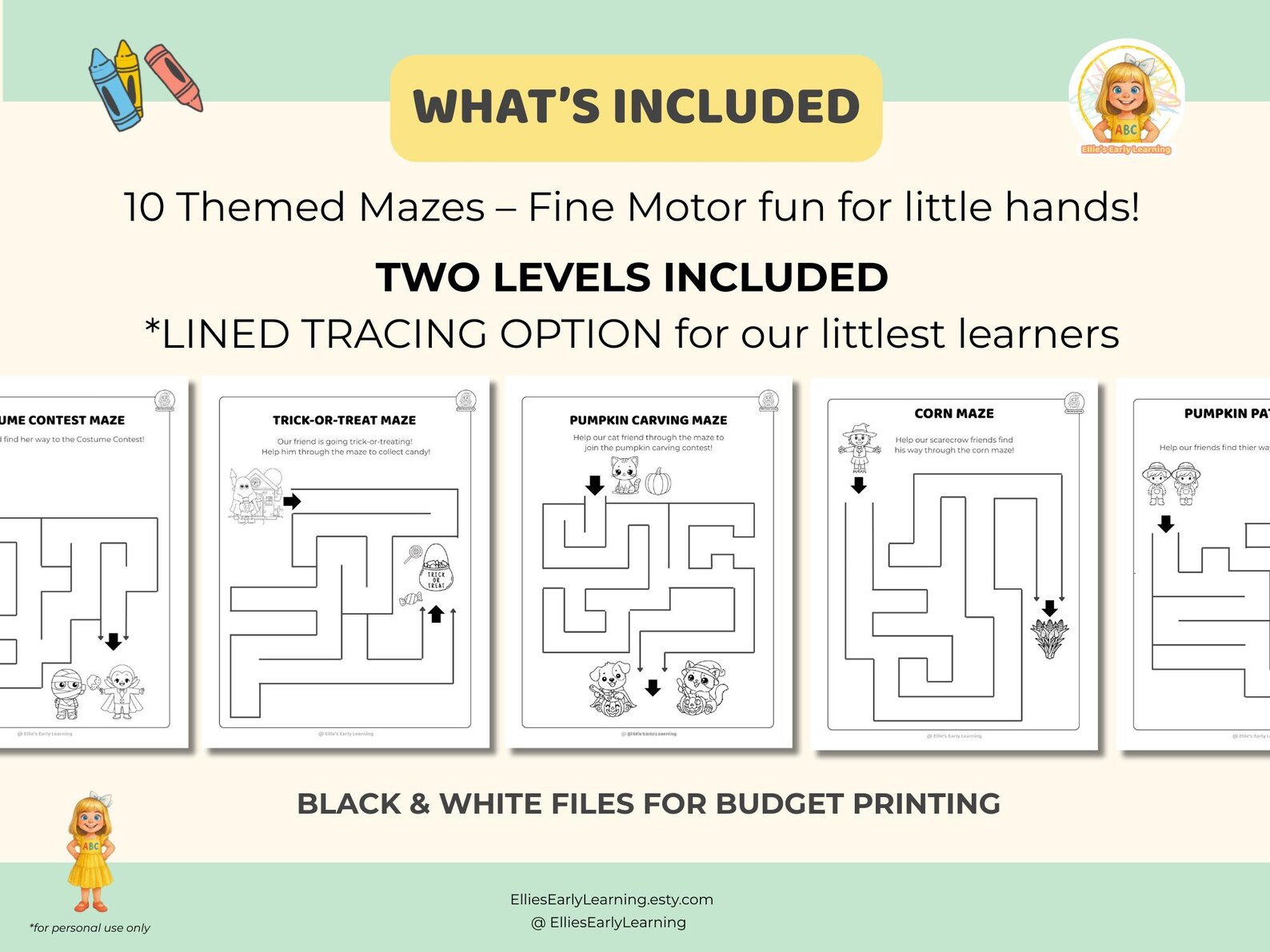 Halloween Maze Worksheet Packet: Preschool Kids Activity (PDF ...