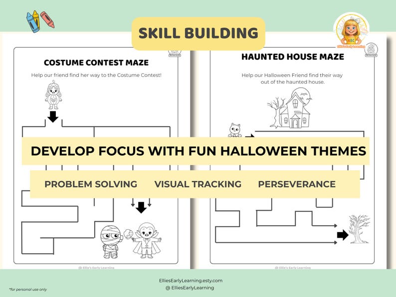 Halloween Maze Worksheet Packet: Preschool Kids Activity (PDF ...