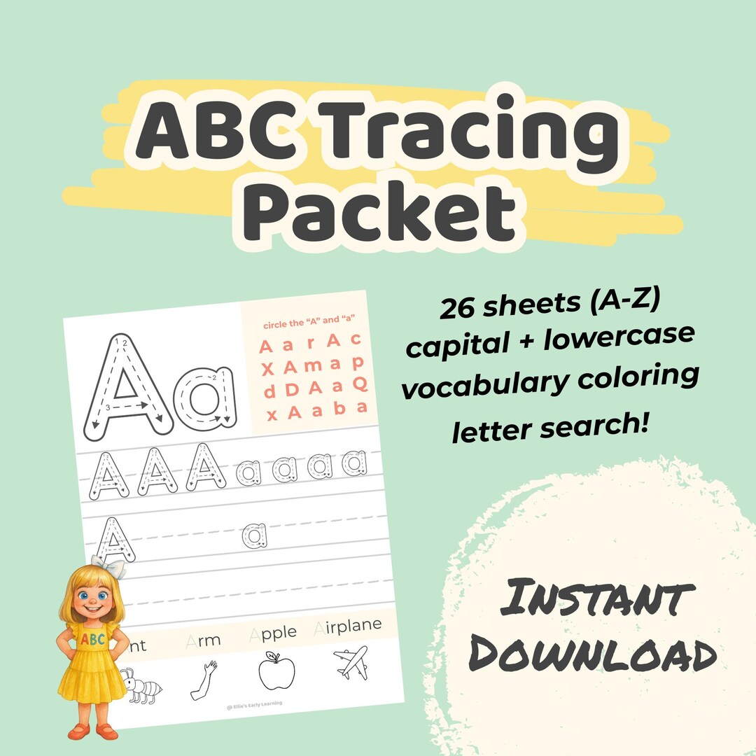 ABC Letter Tracing Worksheet Packet – 26 Pages | Preschool & Pre-k ...