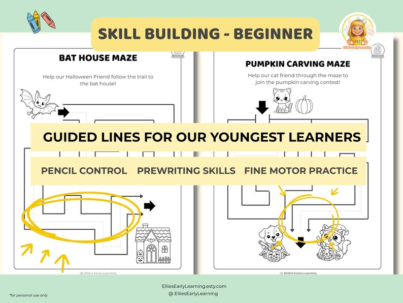 Halloween Maze Worksheet Packet: Preschool Kids Activity (PDF ...