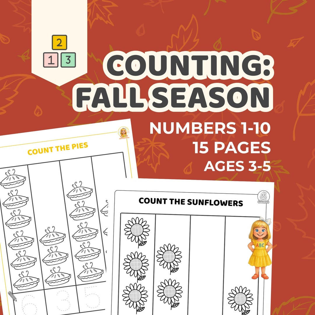 Fall Counting Worksheets: Preschool Math Activities, Numbers 1-10 ...
