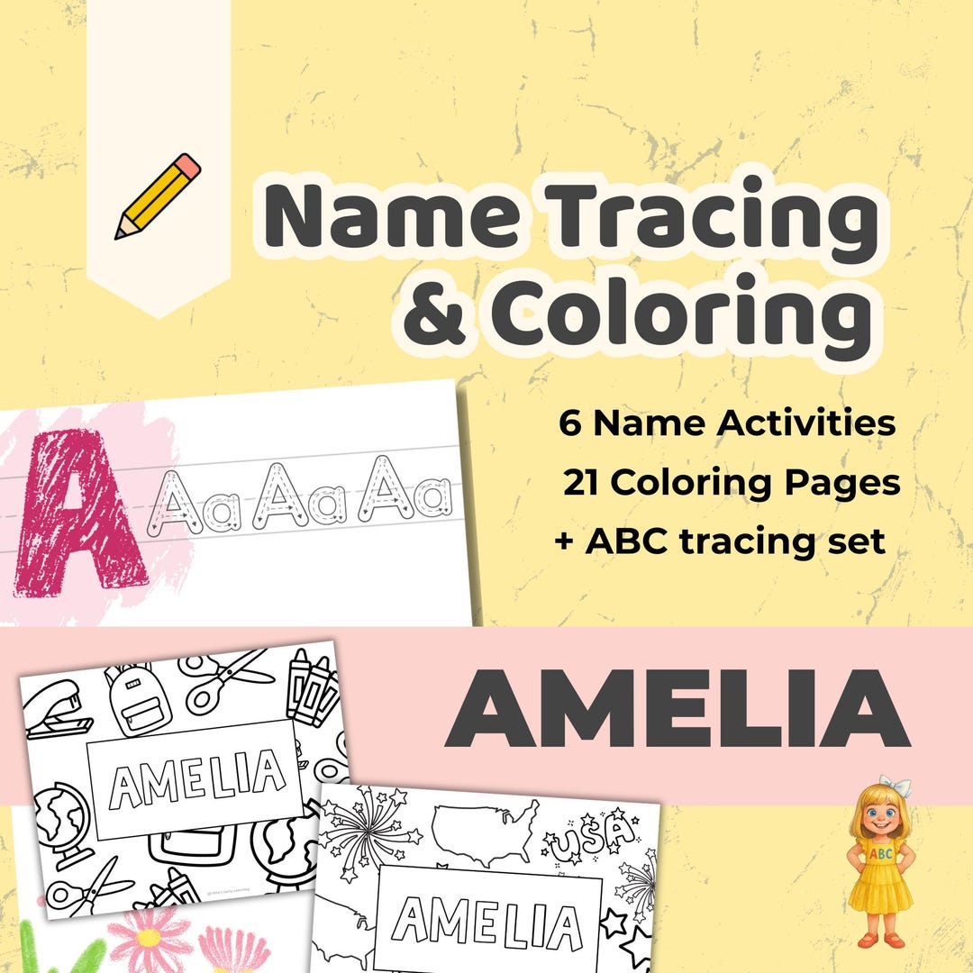 AMELIA - Personalized Name Tracing Sheet for Kids - Preschool Name ...