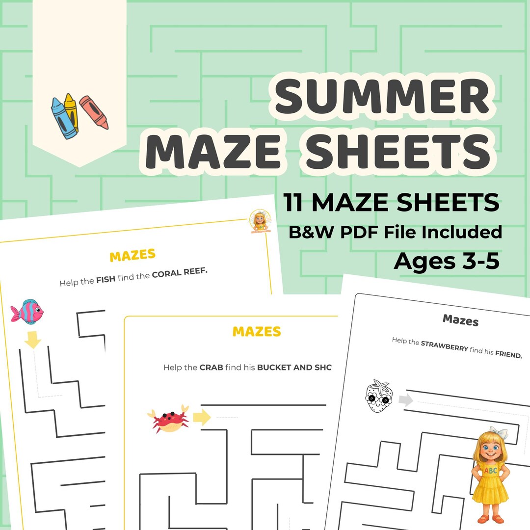 Summer Maze Worksheets for Preschoolers: Fine Motor Skills Activity ...