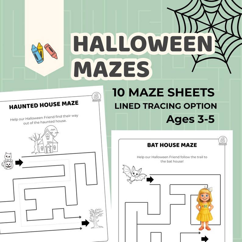 Halloween Maze Worksheet Packet: Preschool Kids Activity (PDF ...