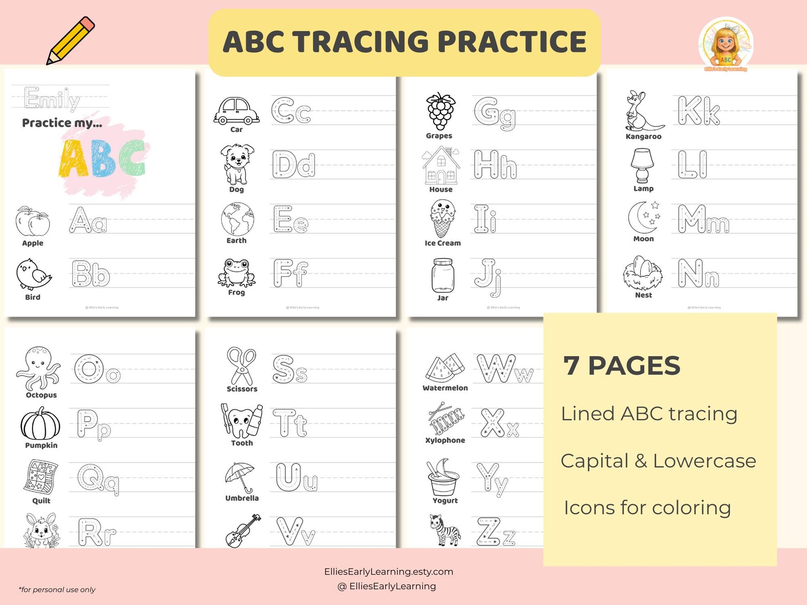 AVA - Personalized Name Tracing Worksheet Printable - Preschool ...