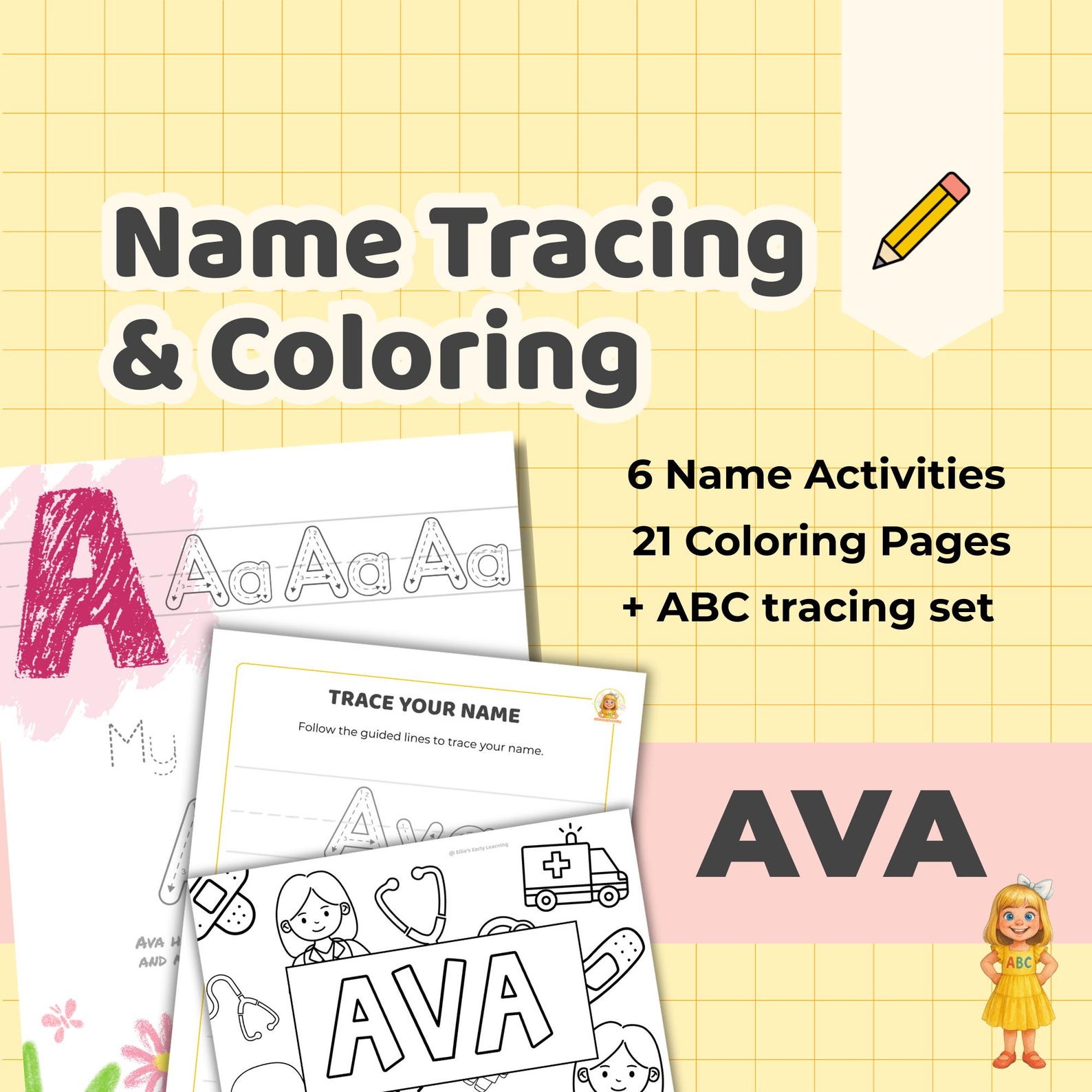 AVA - Personalized Name Tracing Worksheet Printable - Preschool ...