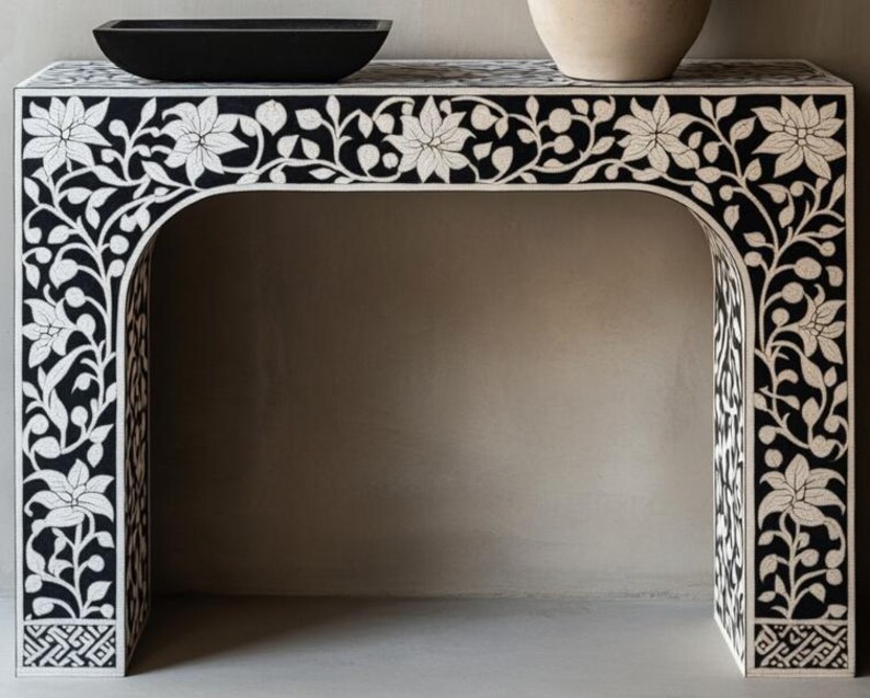 Handmade Bone Inlay Console Table | Camel Bone Inlay Entryway Table ...