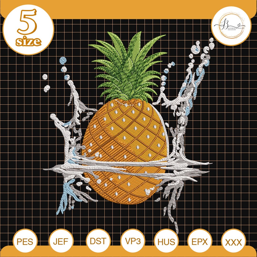 Pineapple With Splash on Dark Background Embroidery File, Fruit With ...