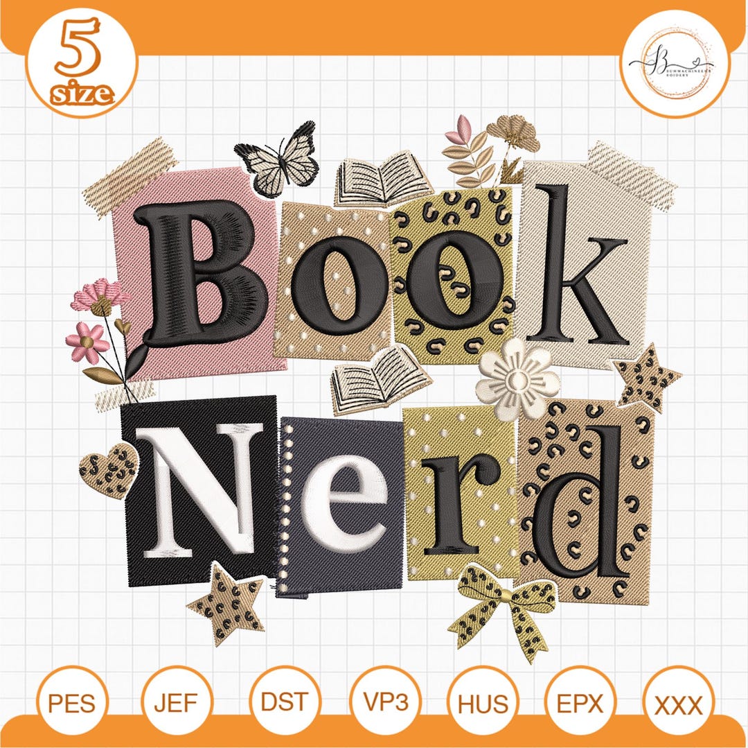 Book Nerd Embroidery Design, Cute Reading Lover Quote Embroidery File ...