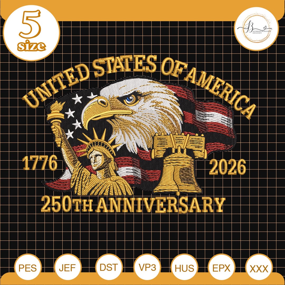 USA 250th Anniversary Liberty Embroidery, Statue of Liberty Eagle and ...