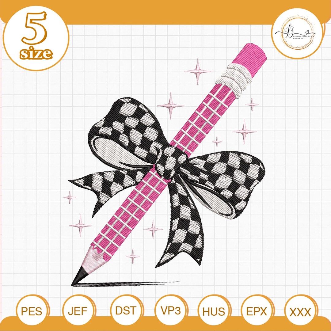 Teacher Coquette Bow Embroidery Design, Checkered Bow Teacher ...