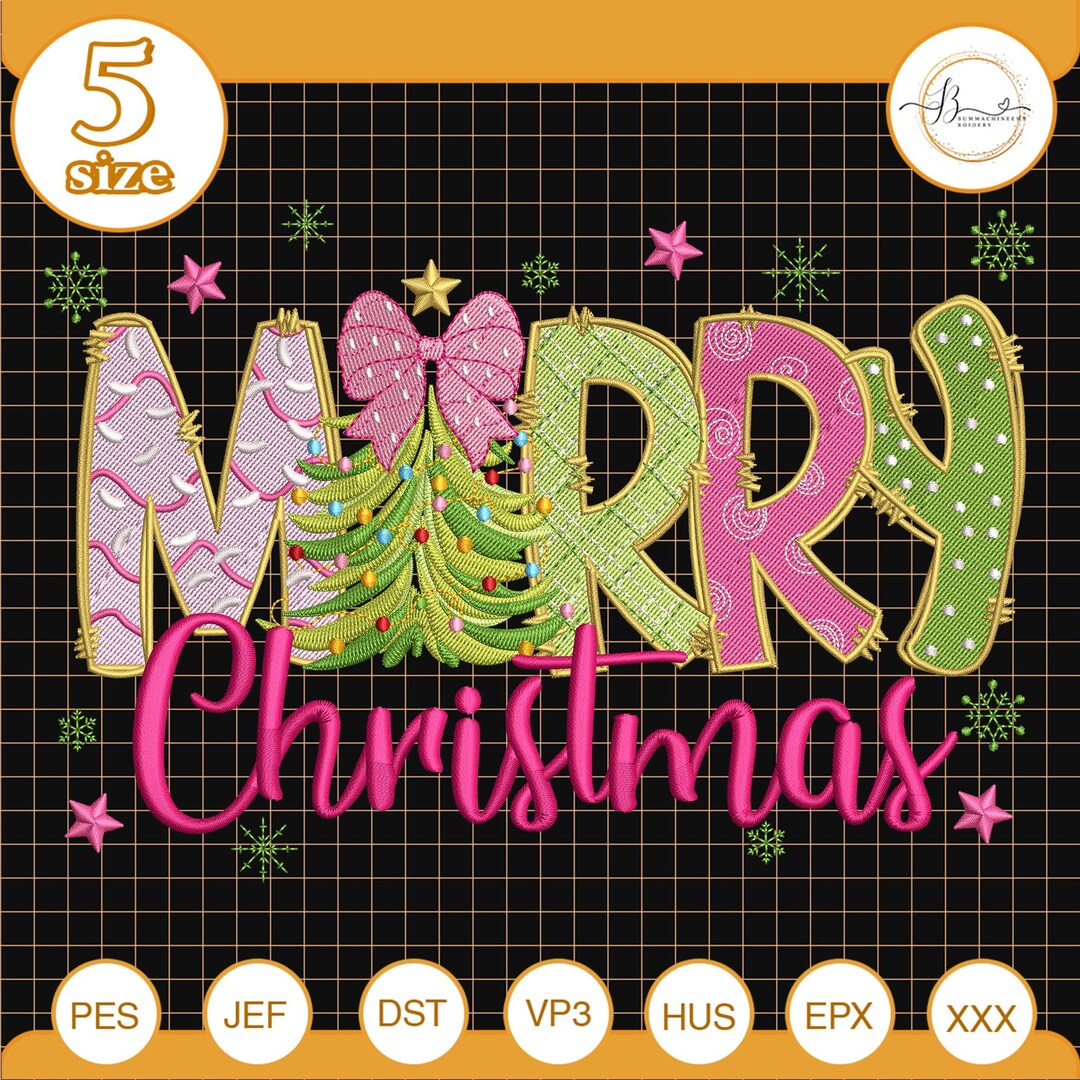 Merry Christmas Embroidery File, Christmas Pattern Embroidery Design ...