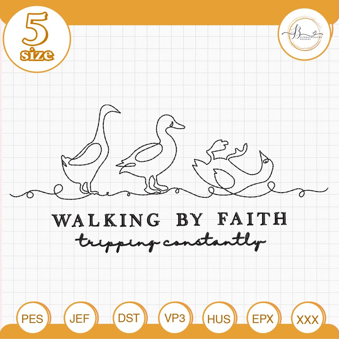 Walking by Faith Christian Embroidery File, Minimal Line Duck Family ...