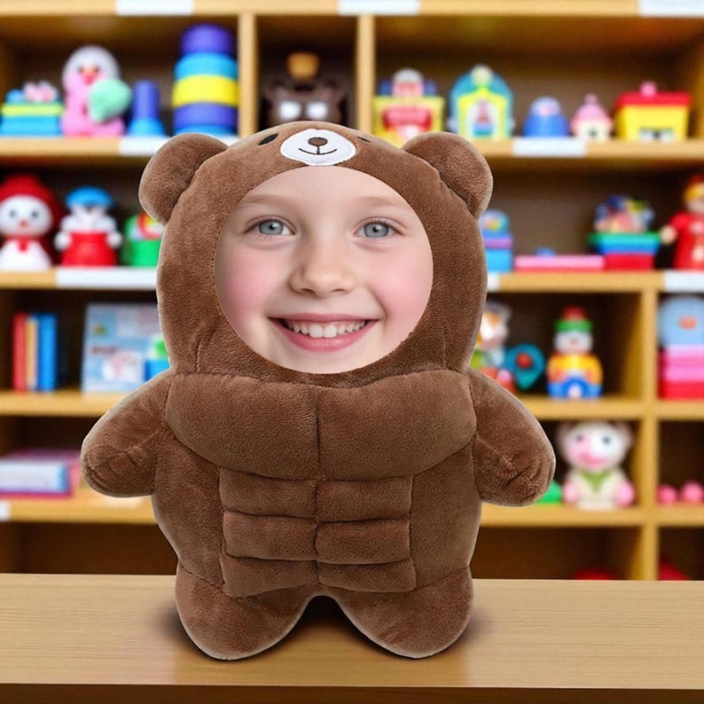Personalized Muscle Bear Plush Toy: Custom Face Stuffed Animal Pillow ...