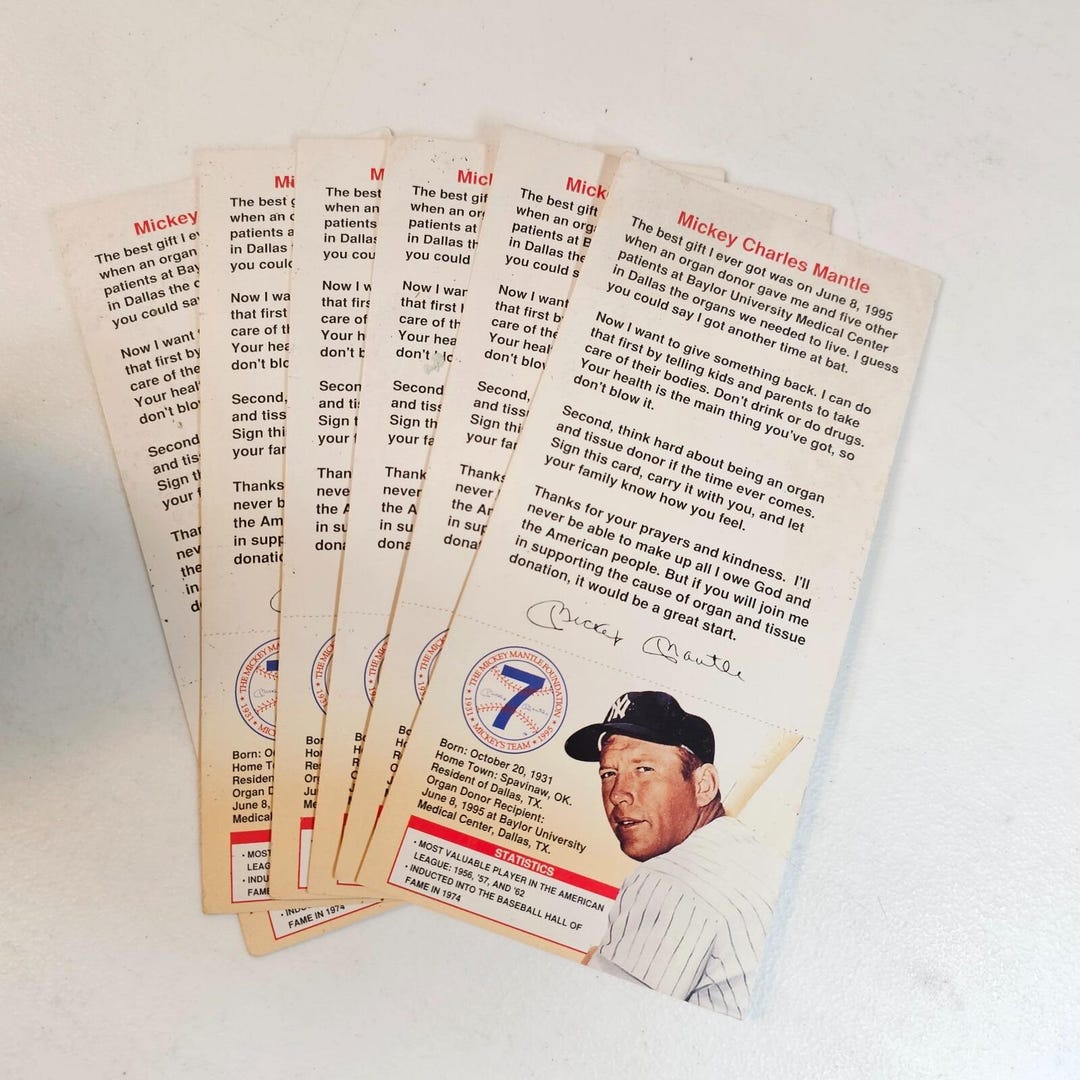 Mickey Mantle Organ Donor Card HOF New York Yankees Lot of 6 - Etsy