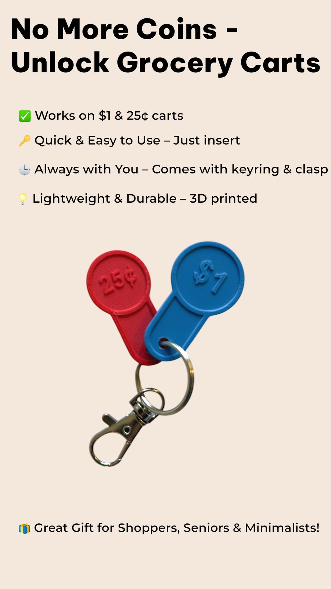 Canadian Shopping Cart Key Set With Ring and Clasp – 1 Dollar and 25 ...