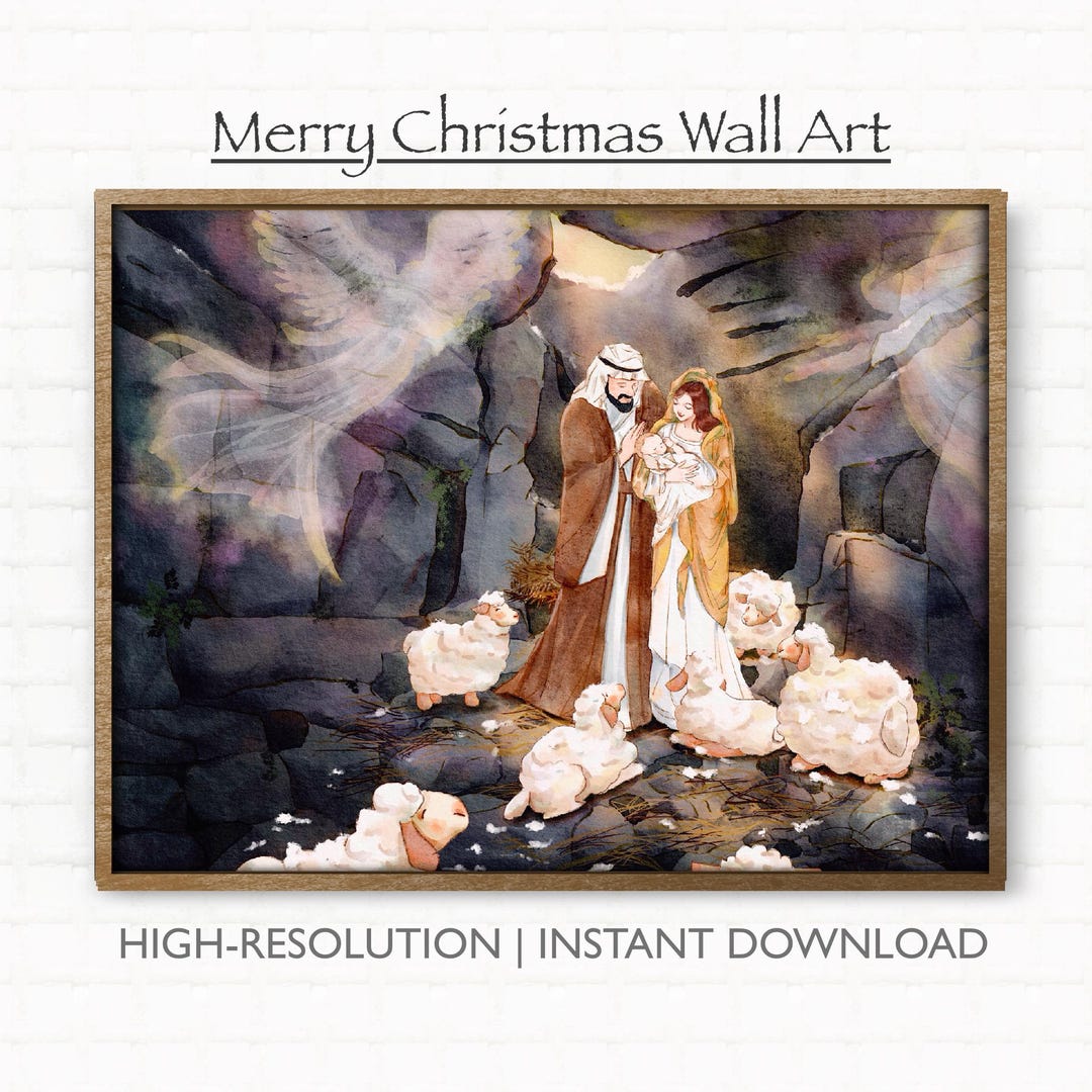 Nativity Scene Digital Art – Holy Family in the Manger – Christian ...