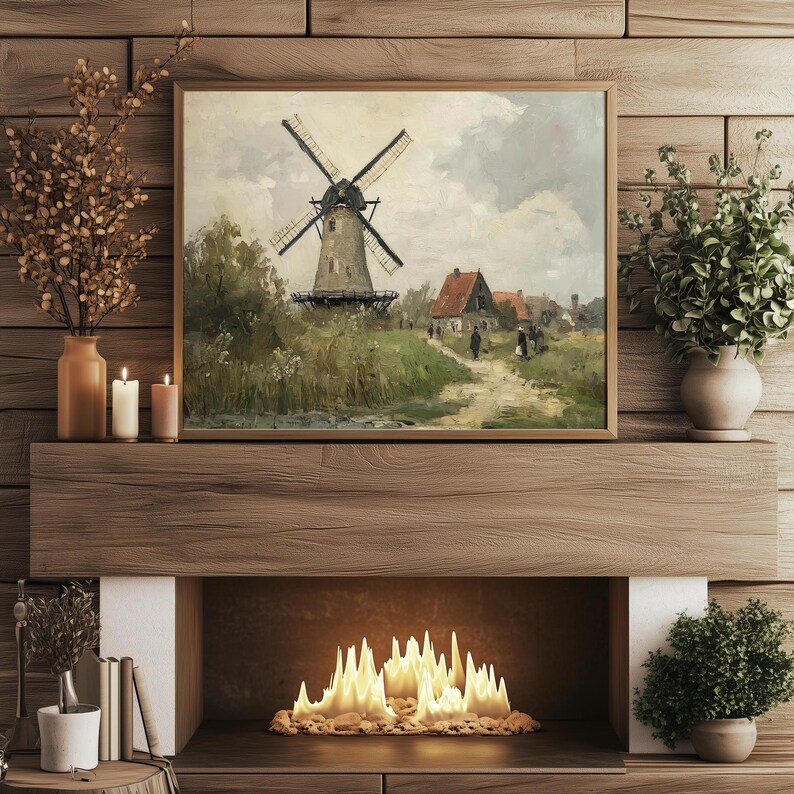 Classic Windmill Farm Print | European Cottagecore Art | Serene Rustic ...