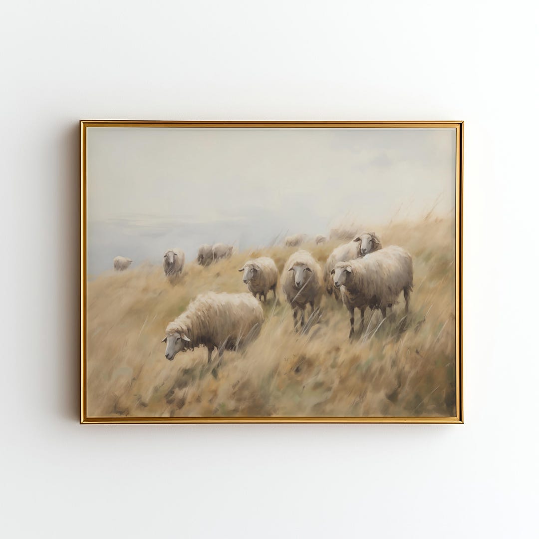 Vintage Sheep Painting, Muted Farm, Rustic Farm Animal Painting ...