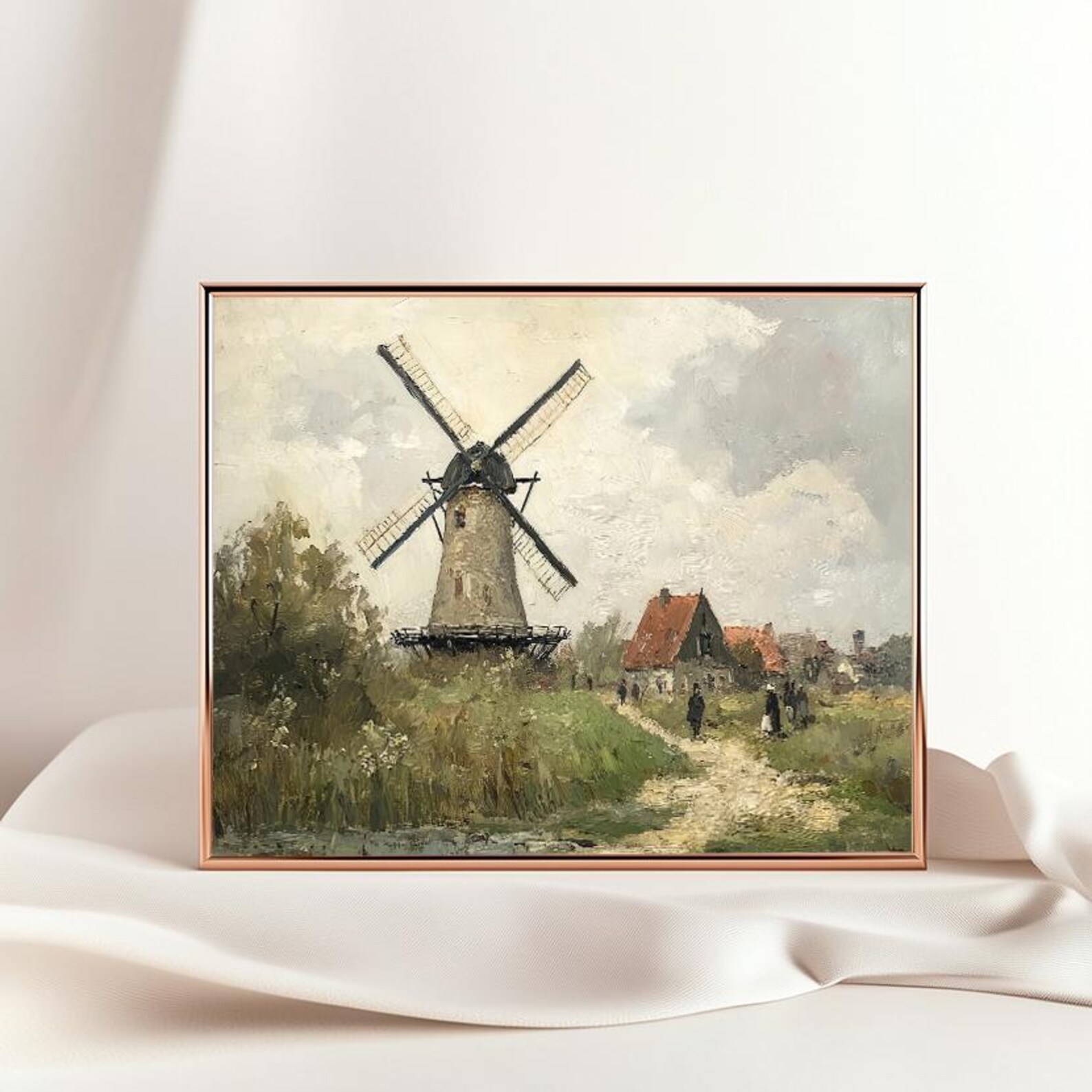 Classic Windmill Farm Print | European Cottagecore Art | Serene Rustic ...