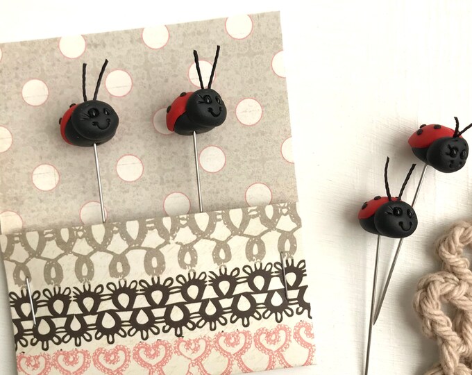 Ladybug Polymer Clay Straight Pins (set of 2) - Decorative, Sewing, Pin ...