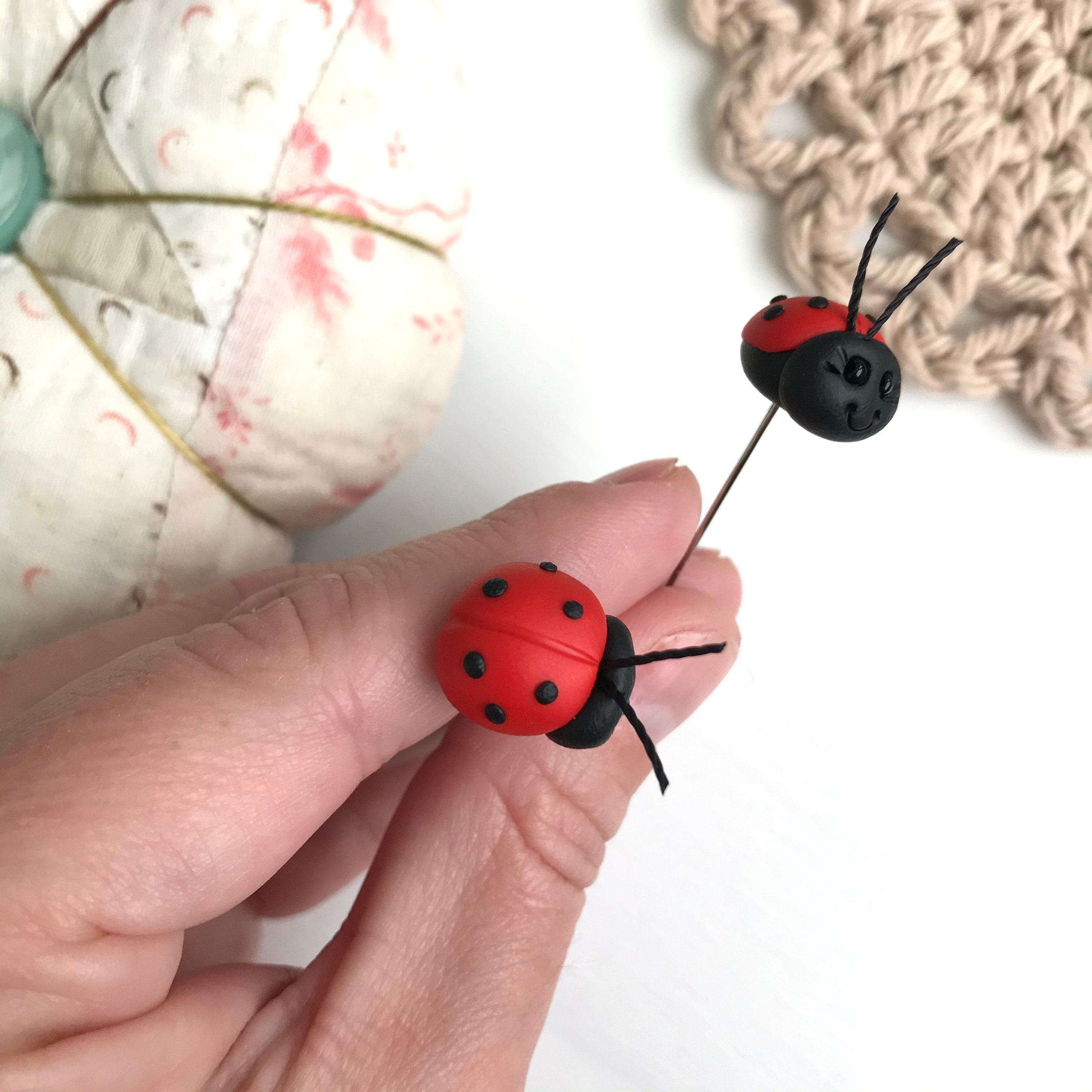 Ladybug Polymer Clay Straight Pins set of 2 Decorative | Etsy