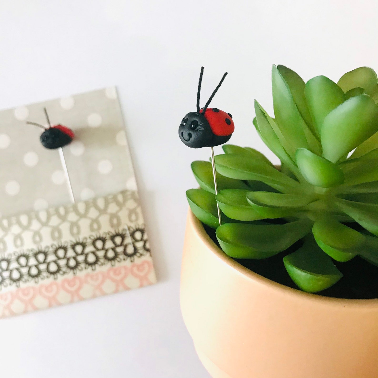 Ladybug Polymer Clay Straight Pins set of 2 Decorative | Etsy