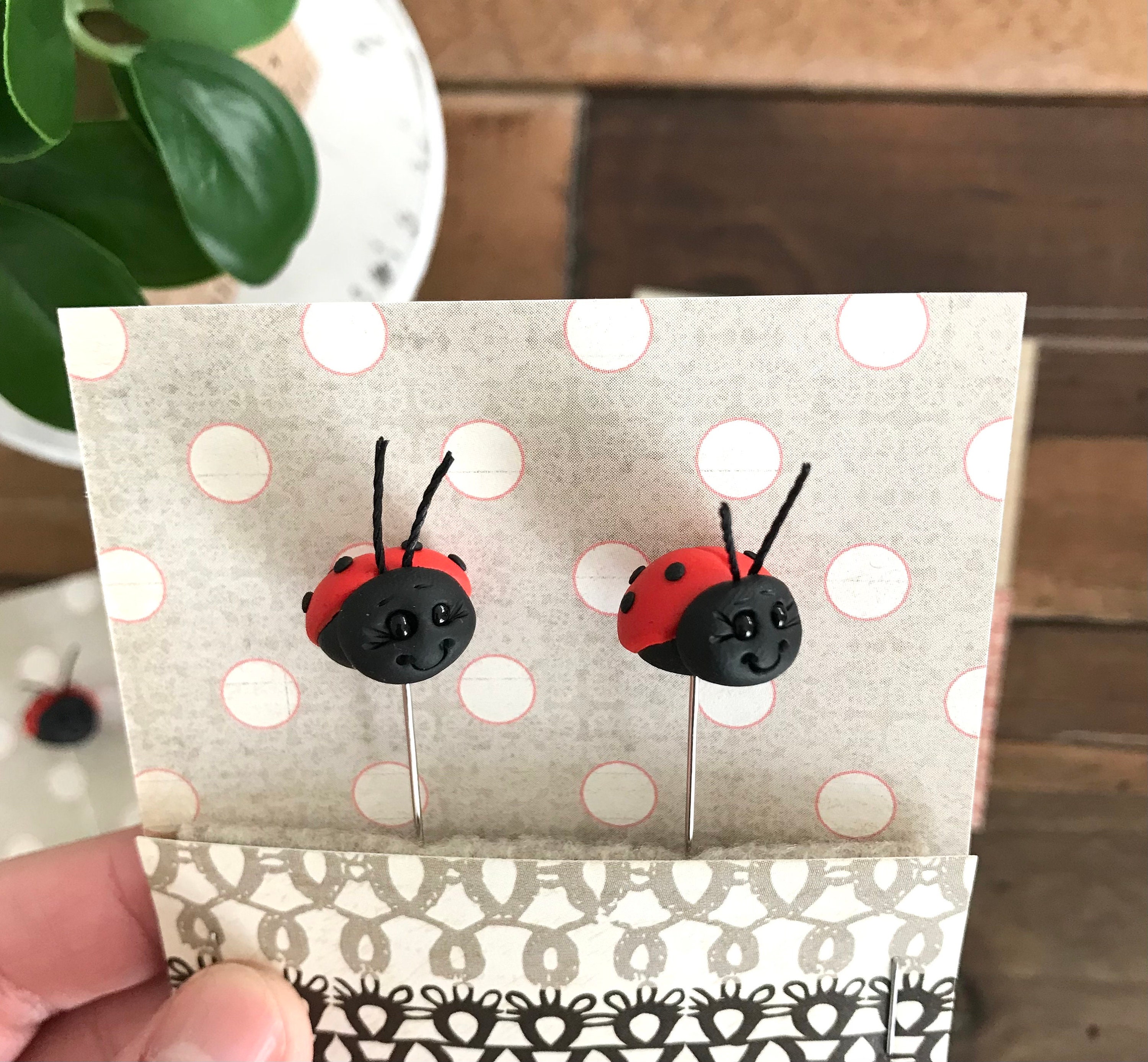 Ladybug Polymer Clay Straight Pins set of 2 Decorative | Etsy