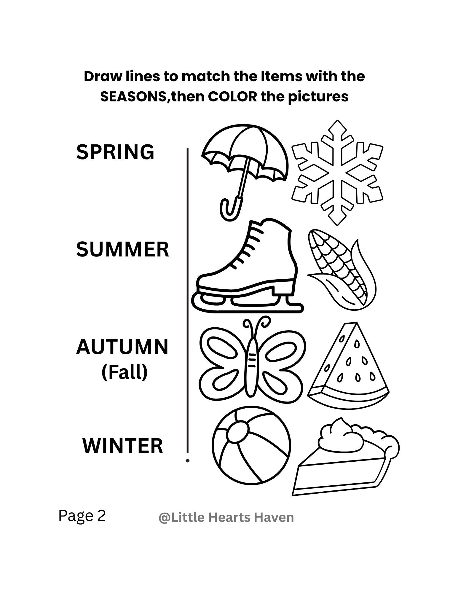 Four Seasons Matching Game & Coloring Sheet: Preschool Learning (PDF ...